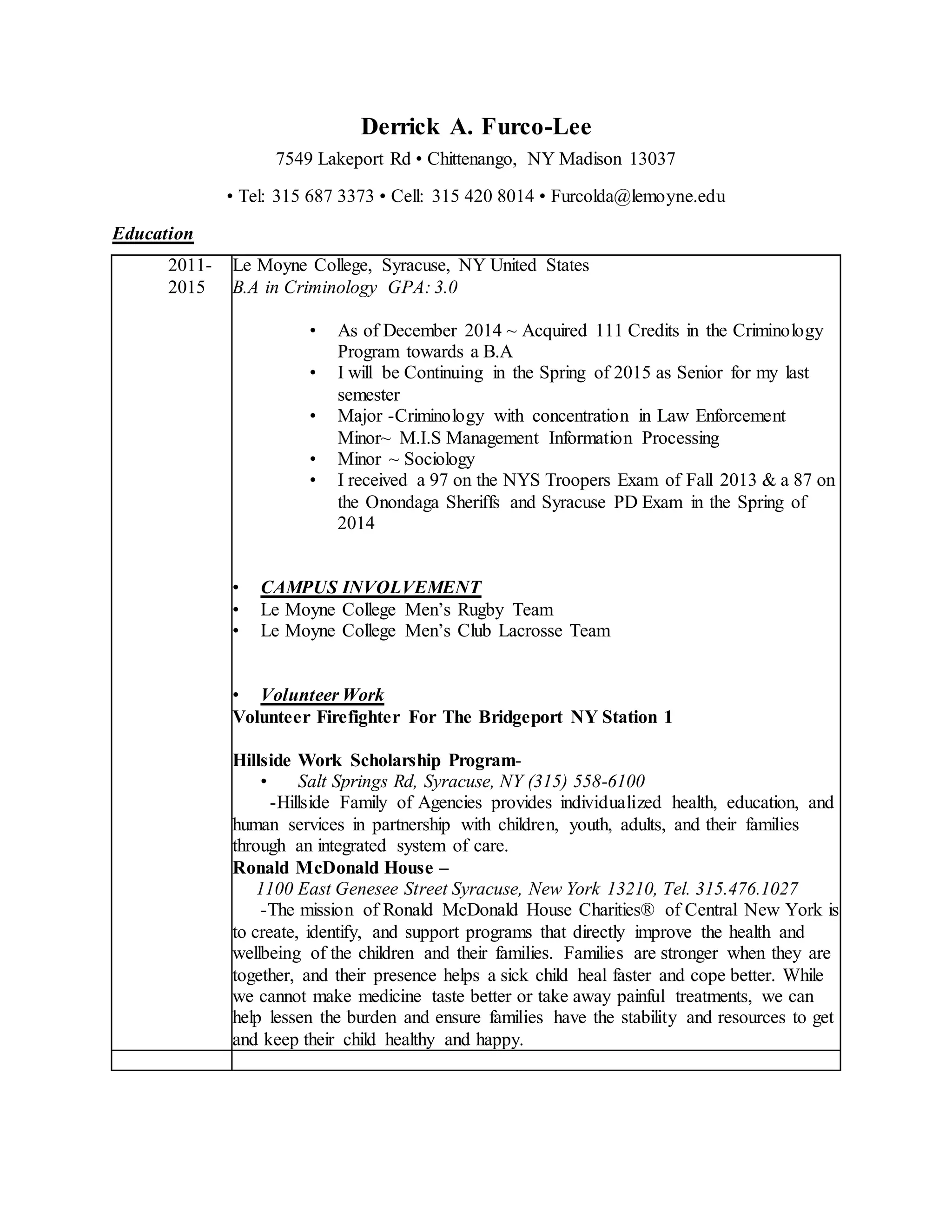 Derrick Furco Resume 2014 | DOCX