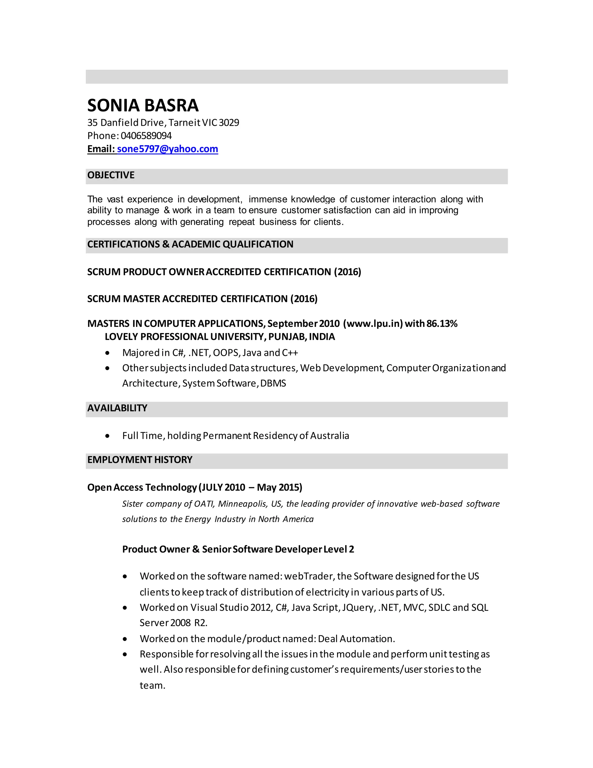 Sonia Basra CV | PDF
