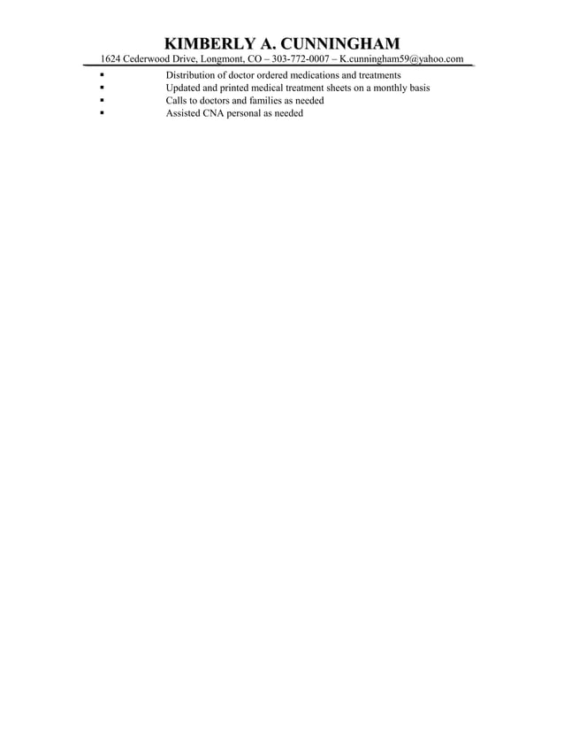 kimberly resume 2 | DOC | Healthcare Industry | Industries