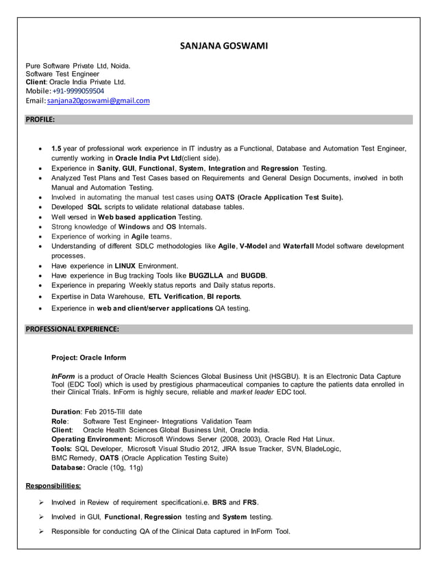 sanjana_resume | DOCX | Databases | Computer Software and Applications