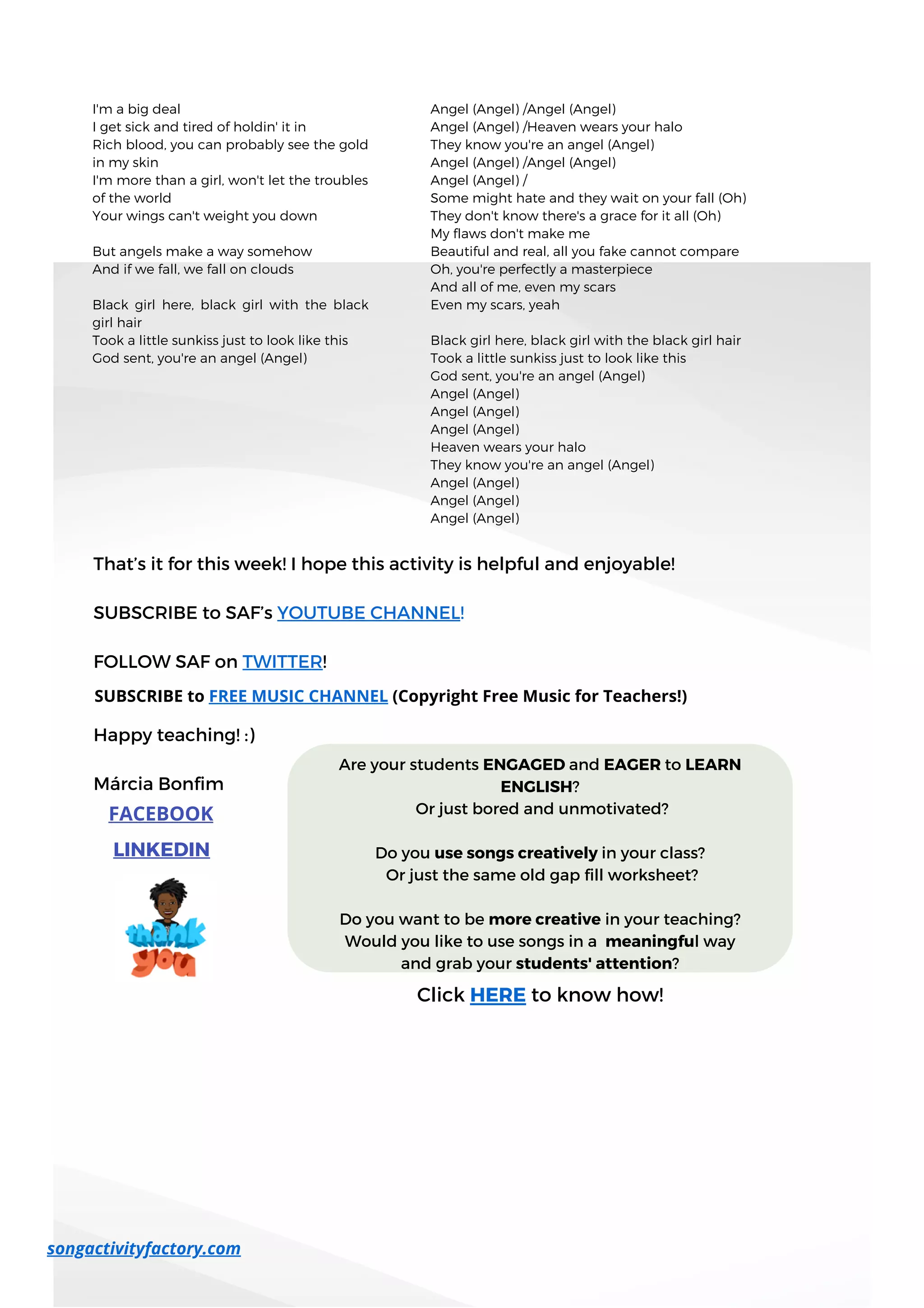 ESL Lesson: 'Angel' by Halle - Exploring Identity & Self-Acceptance | PDF