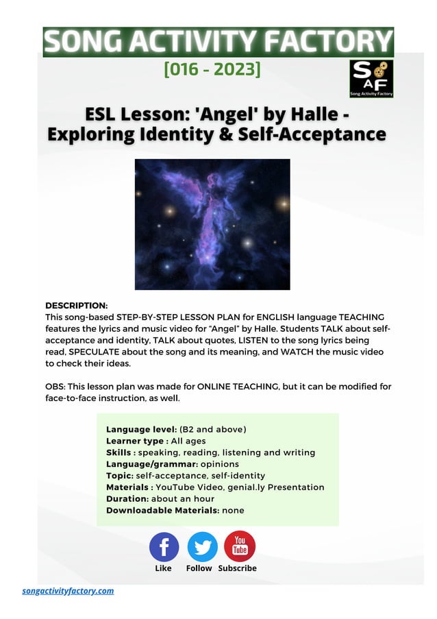 ESL Lesson: 'Angel' by Halle - Exploring Identity & Self-Acceptance ...
