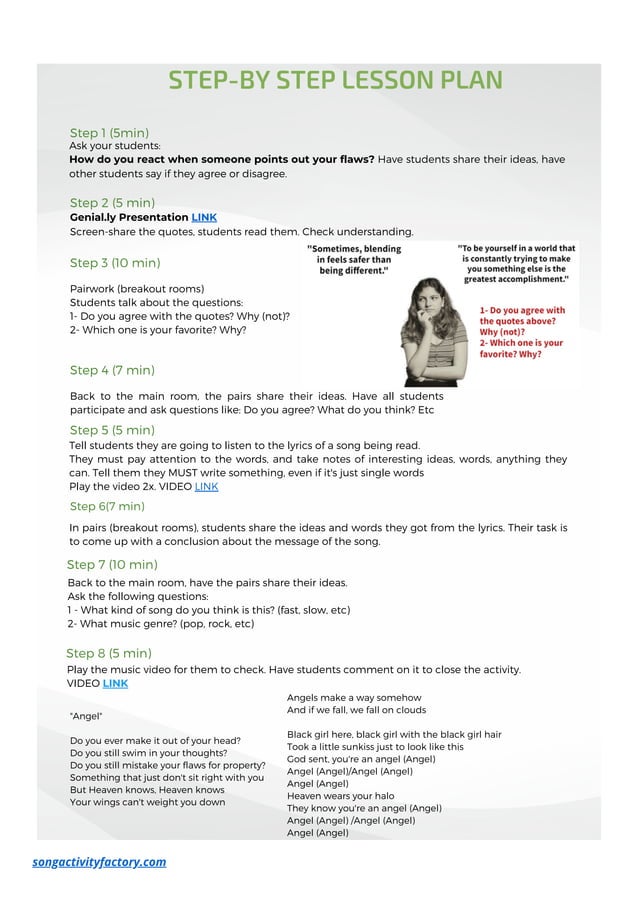 ESL Lesson: 'Angel' by Halle - Exploring Identity & Self-Acceptance | PDF