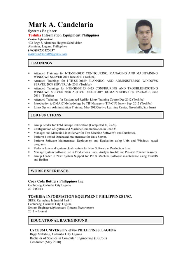MARK CANDELARIA RESUME | DOC | Operating Systems | Computer Software and Applications