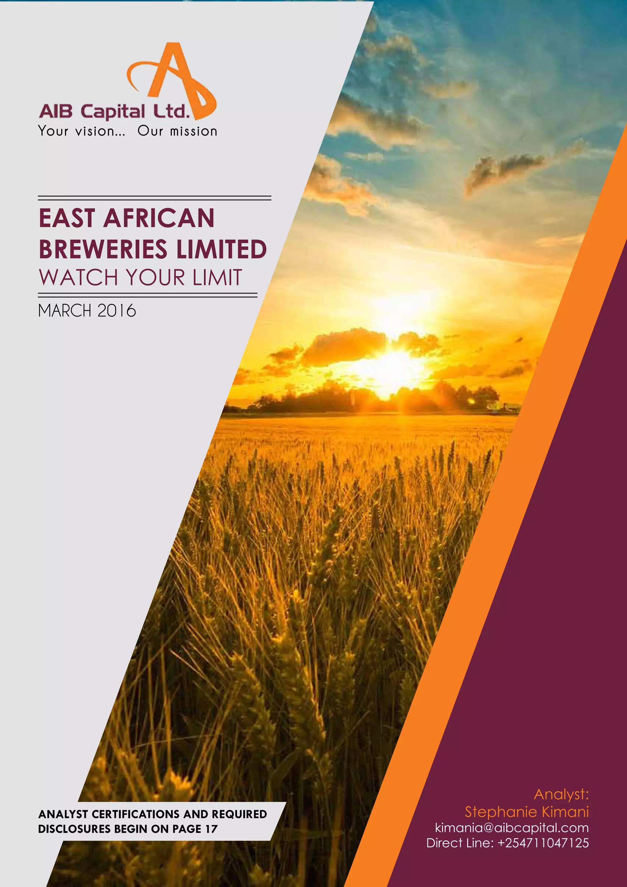 East African Breweries Limited Initiation Coverage Report - March 2016 ...