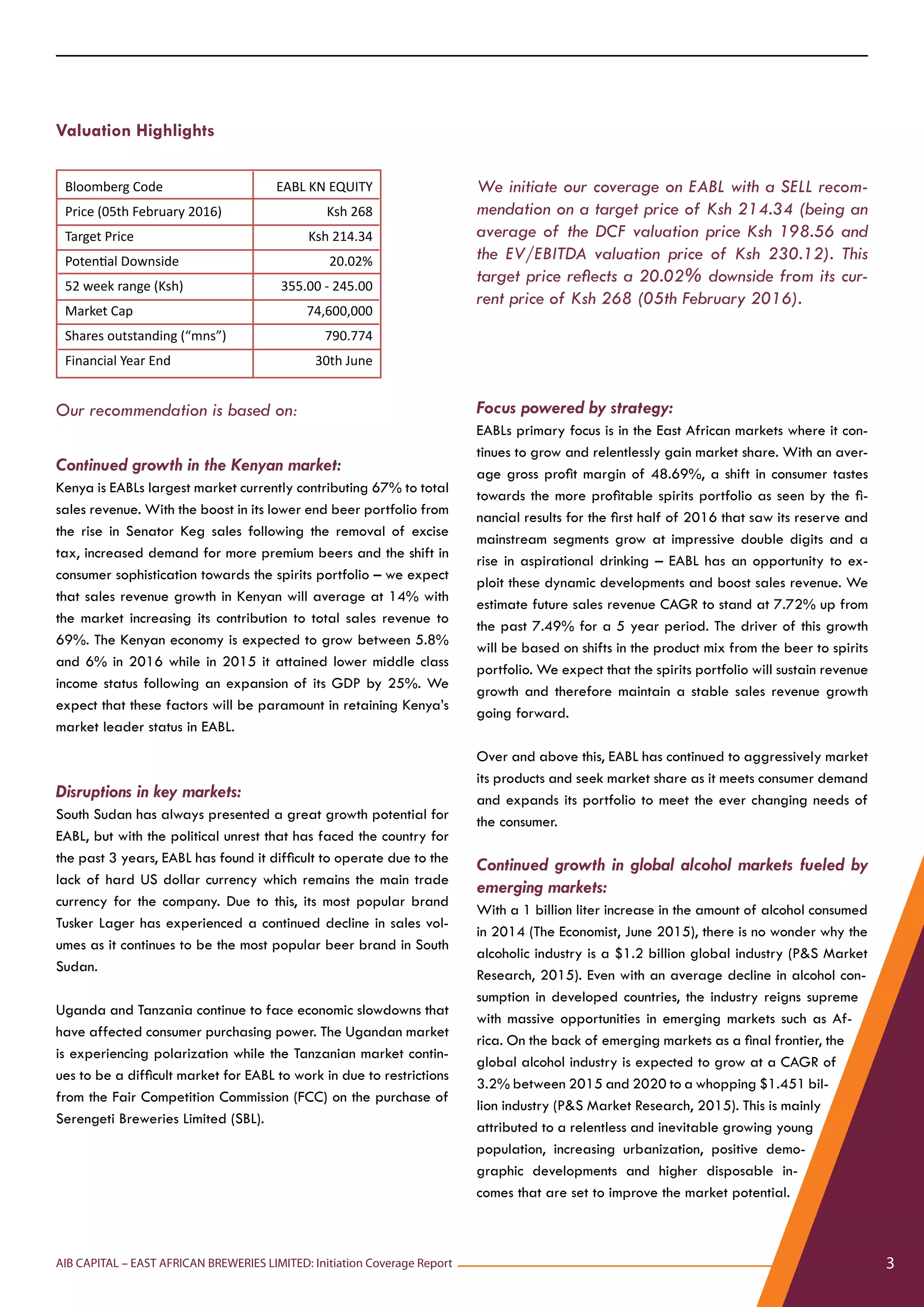 East African Breweries Limited Initiation Coverage Report - March 2016 ...