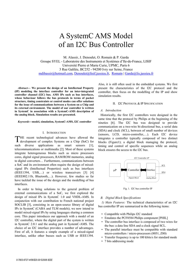 IEEE Paper A SystemC AMS Model of an I2C Bus Controller | PDF