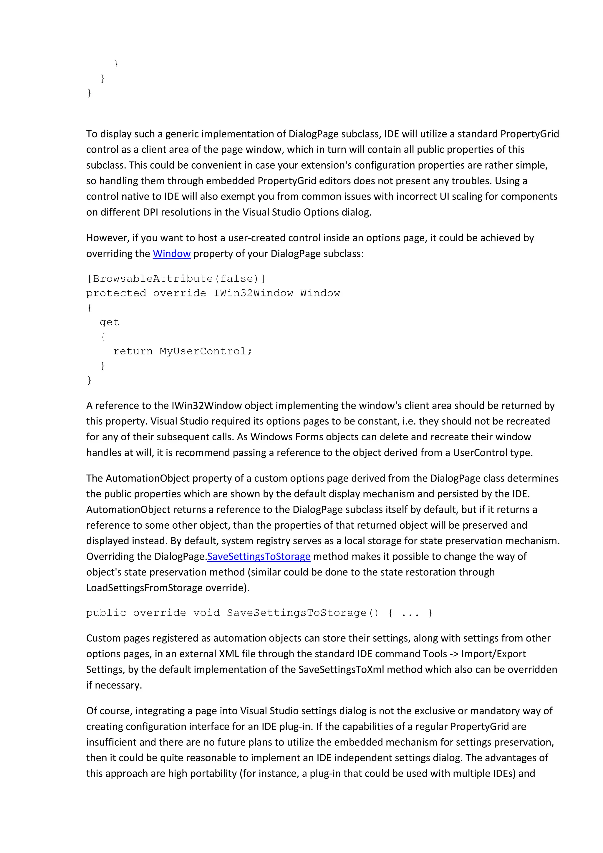Integrating into Visual Studio settings | PDF
