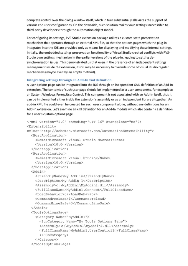 Integrating into Visual Studio settings | PDF