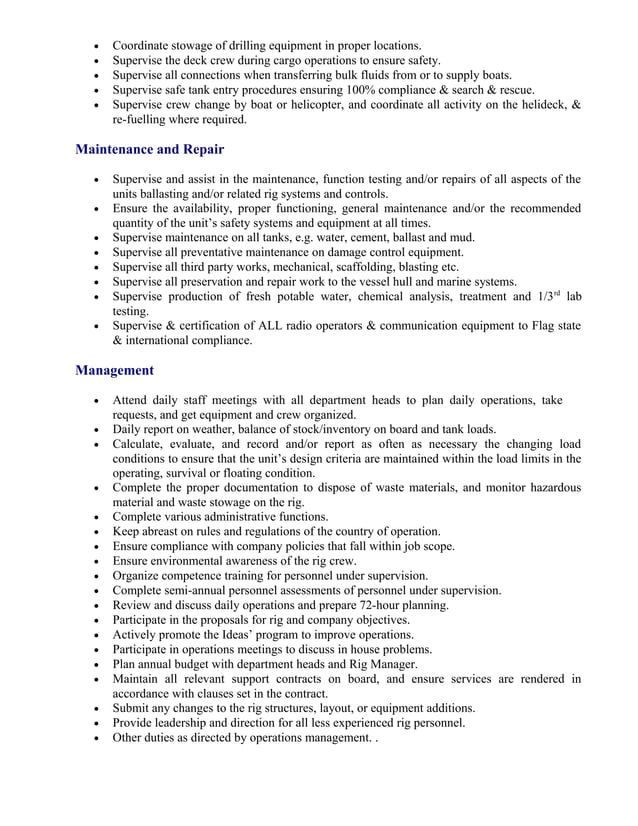 Barge EngineerRoles | DOC | Scuba Diving | Extreme Sports