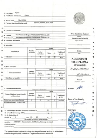 ADDENDUM TO DIPLOMA STANDARDIZATION CERTIFICATION METROLOGY | PDF