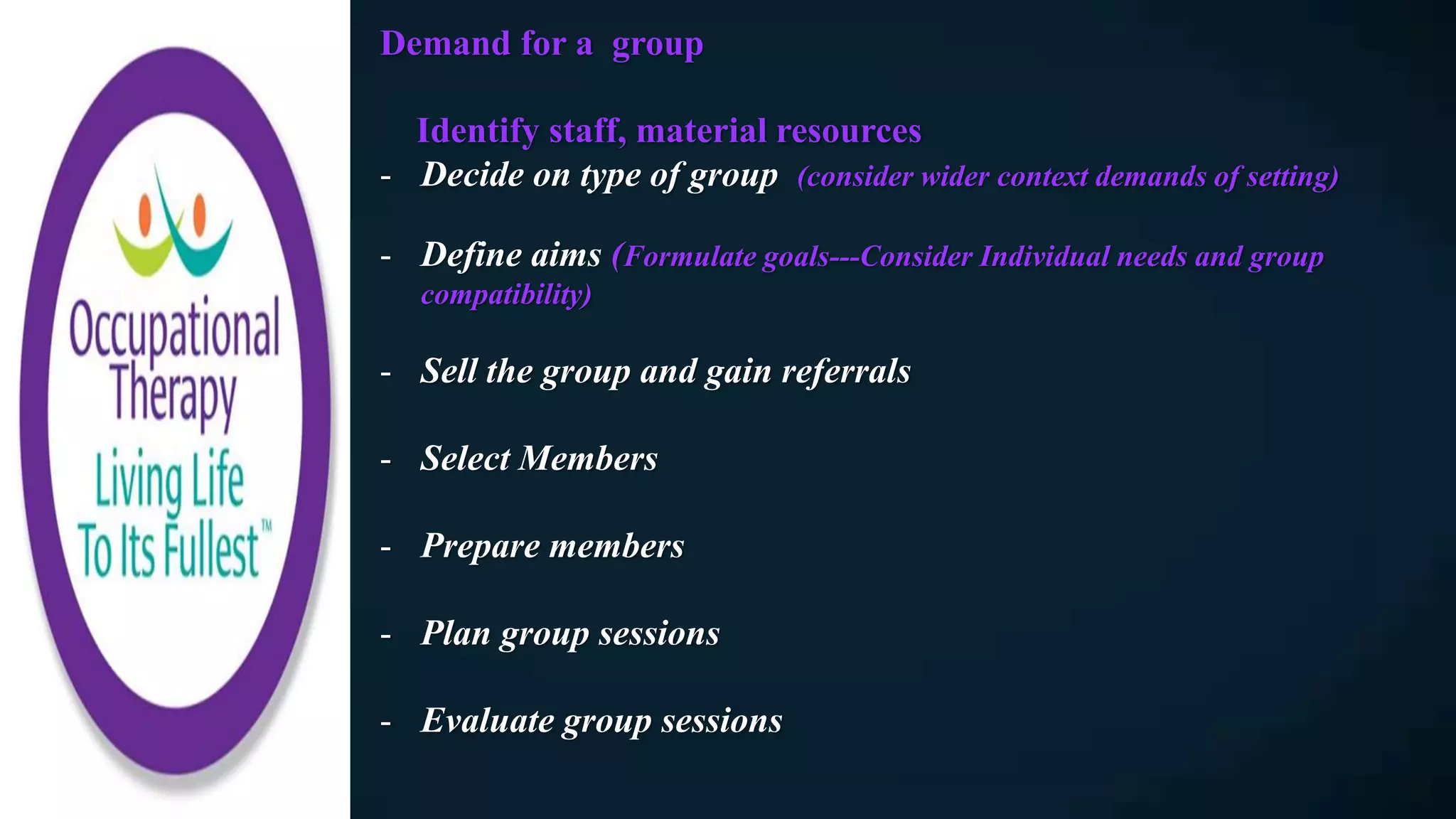 Occupational Therapy Groups for Adults | PPTX