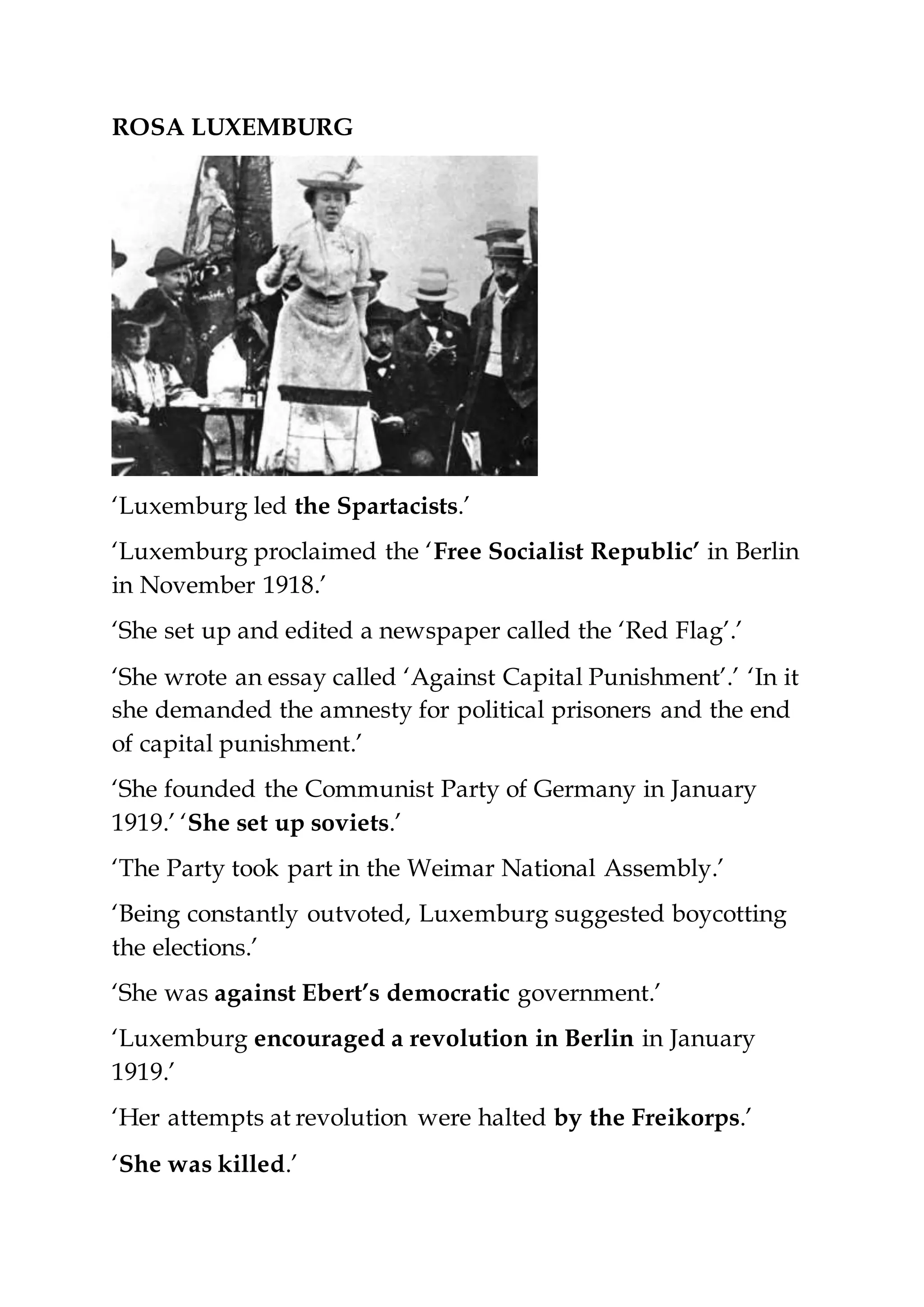 HISTORY IGCSE REVISION CARDS - 018. ROSA LUXEMBURG | DOCX HISTORY IGCSE REVISION CARDS - 018. ROSA LUXEMBURG | DOCX