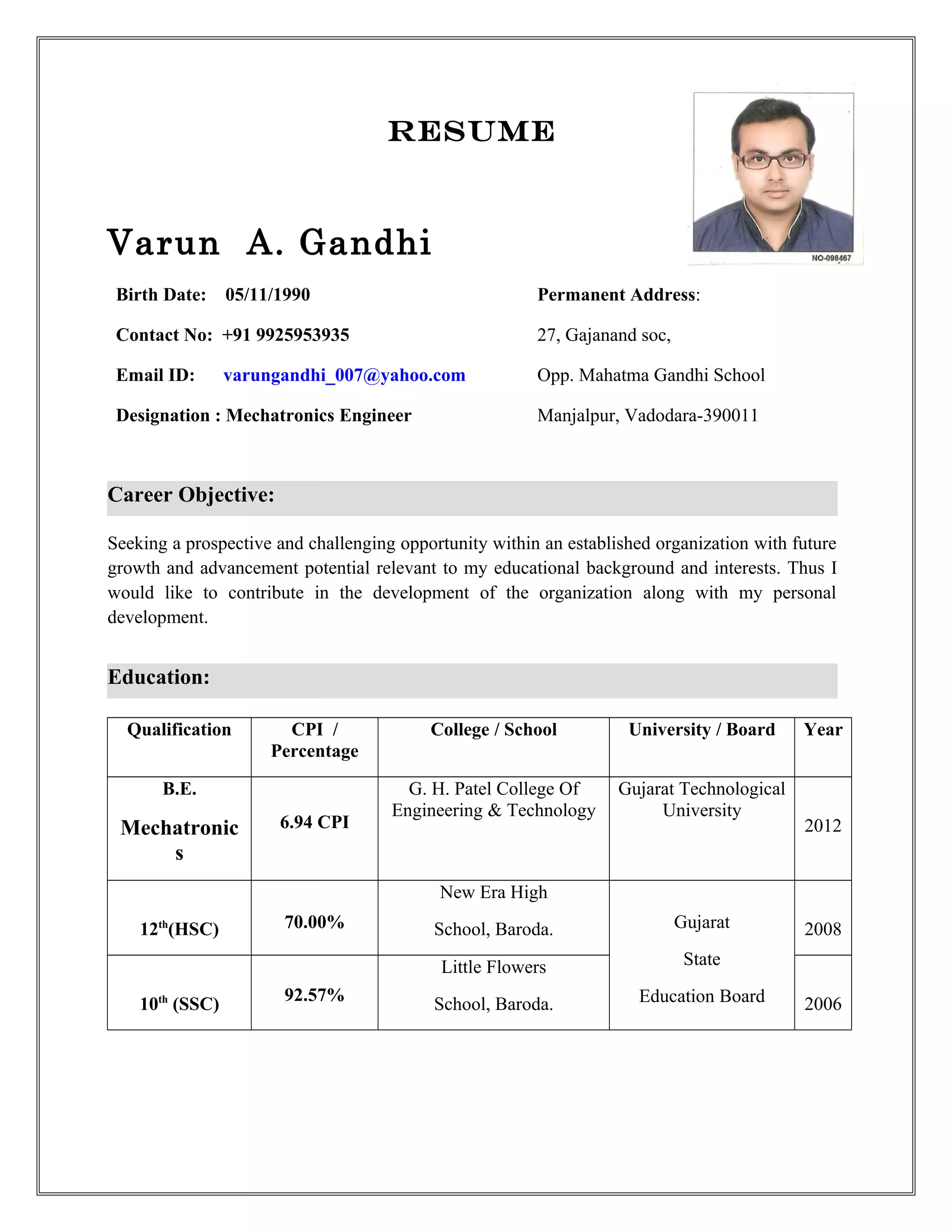 varun resume 2015 | PDF