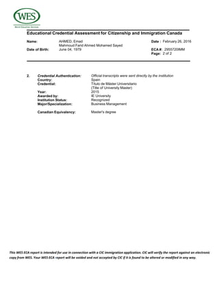 WES Report for both Bsc and MBA on Feb 2016 | PDF