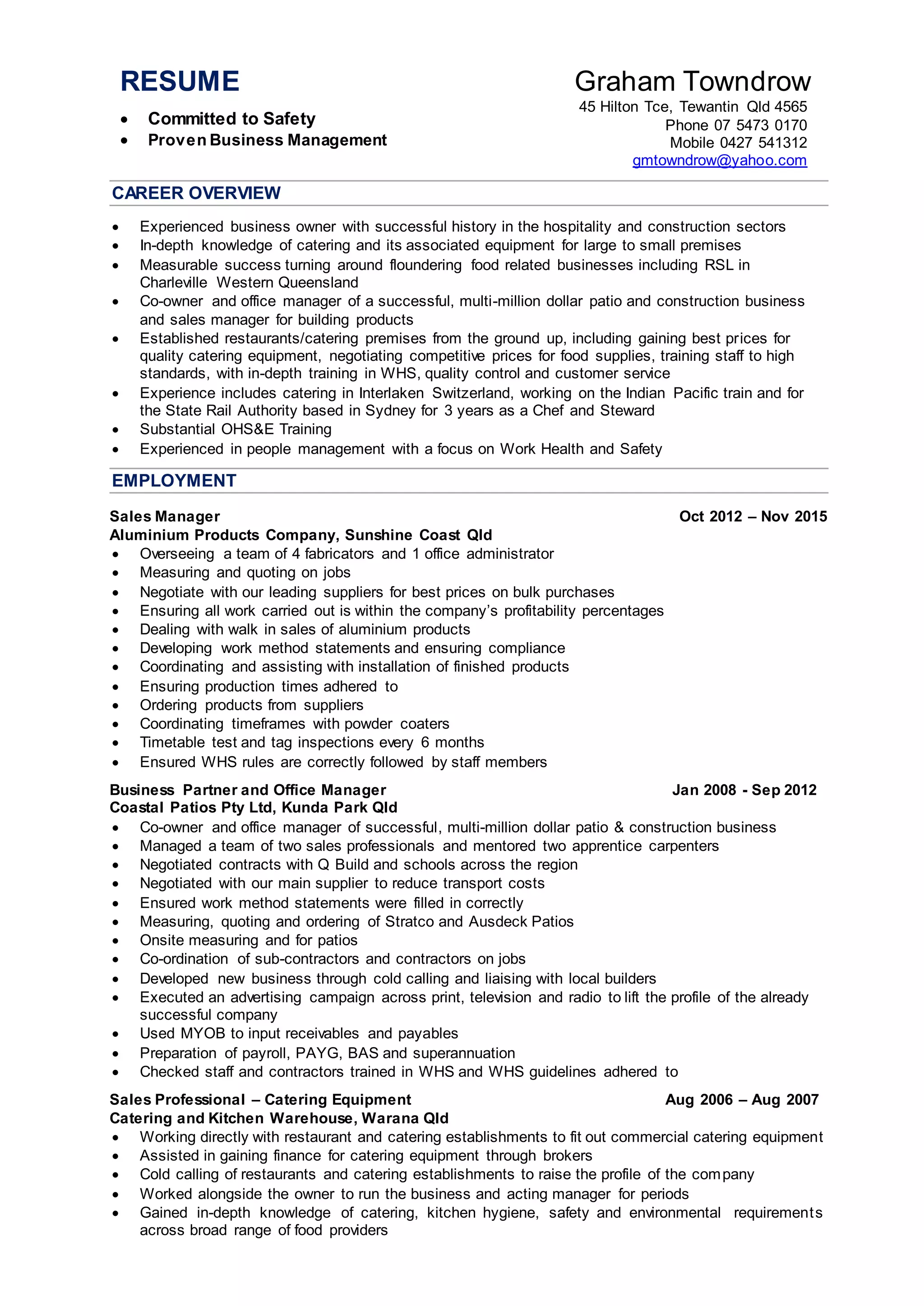 Graham Towndrow resume 2015 | DOCX