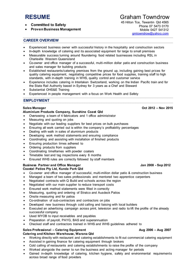 Graham Towndrow resume 2015 | PDF