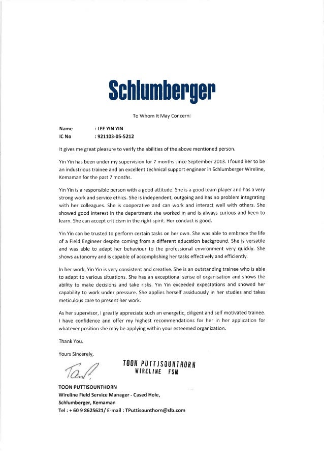 Recommendation Letter Schlumberger