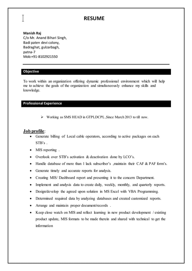 manish resume | PDF