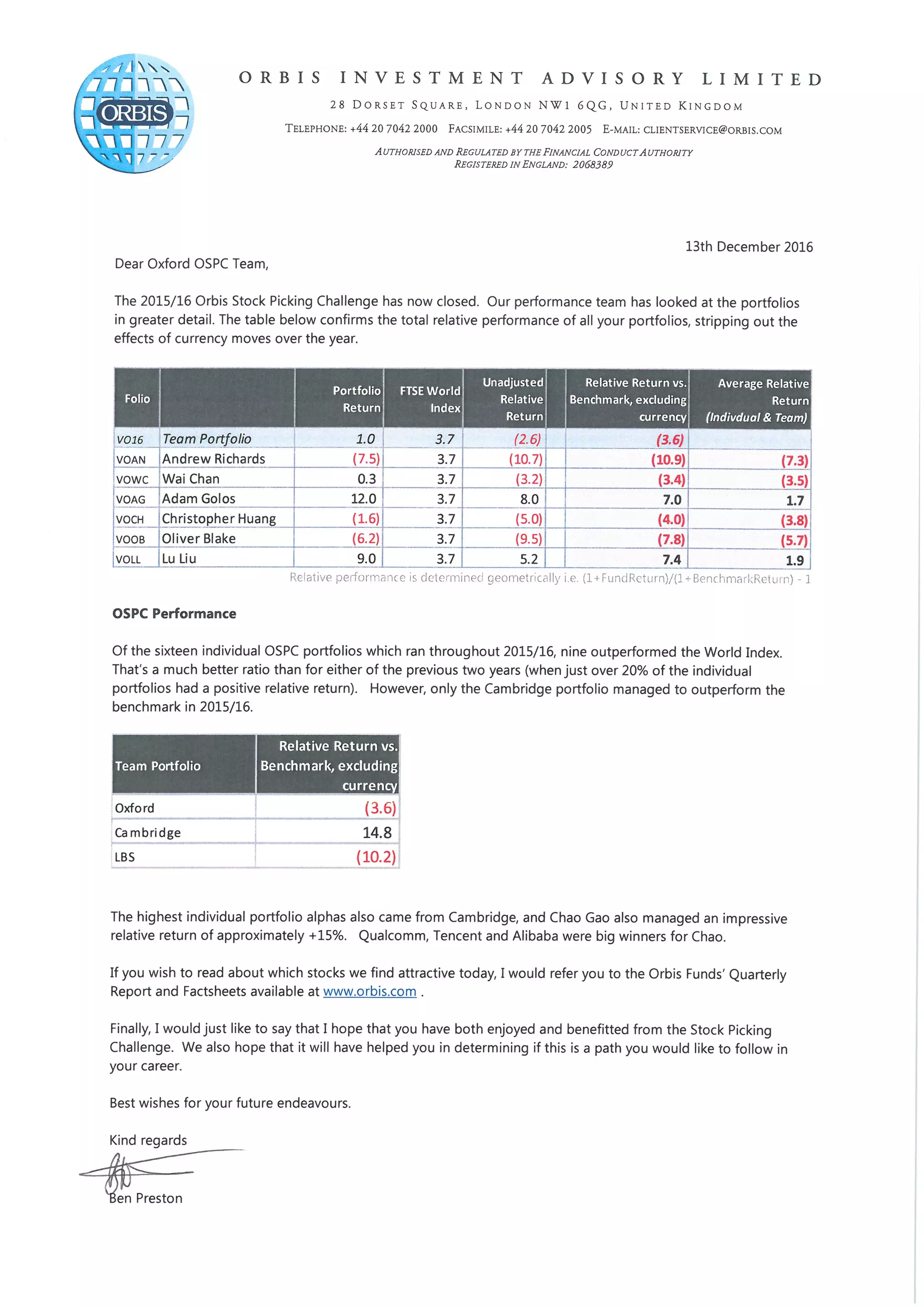 OSPC Oxford Team Letter 2015-16 | PDF