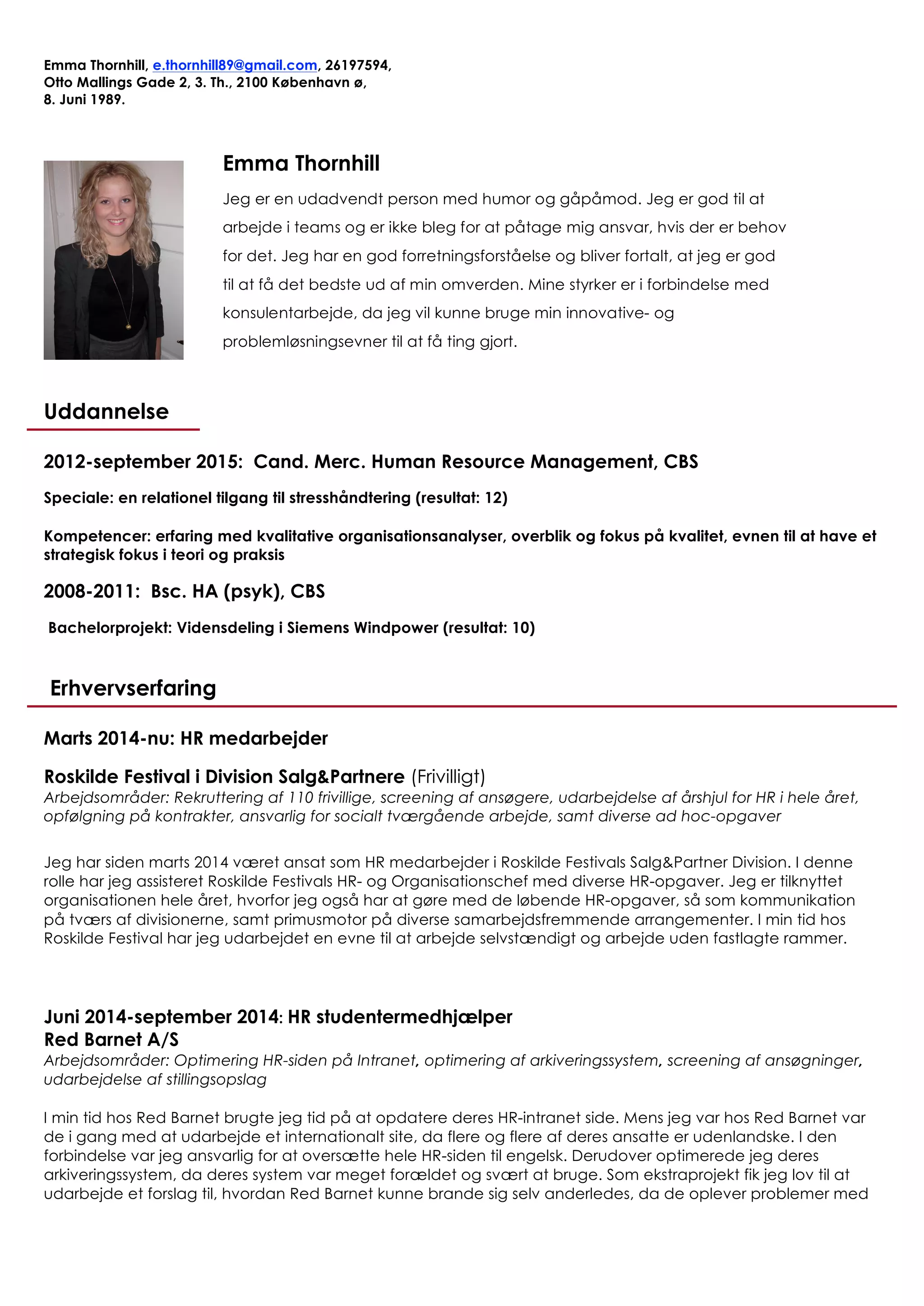 CV - Emma Thornhill - HR | PDF