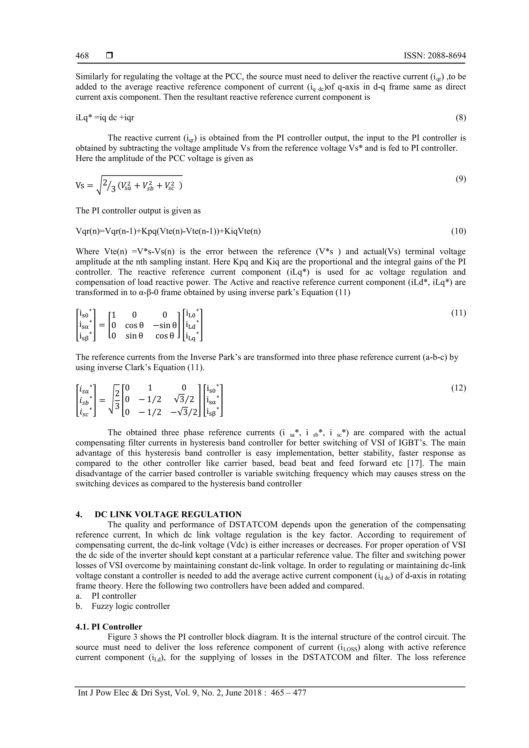 Design of PI and Fuzzy Logic Controllers for Distribution Static Compensator | PDF