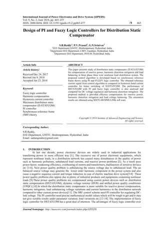 Design of PI and Fuzzy Logic Controllers for Distribution Static Compensator | PDF
