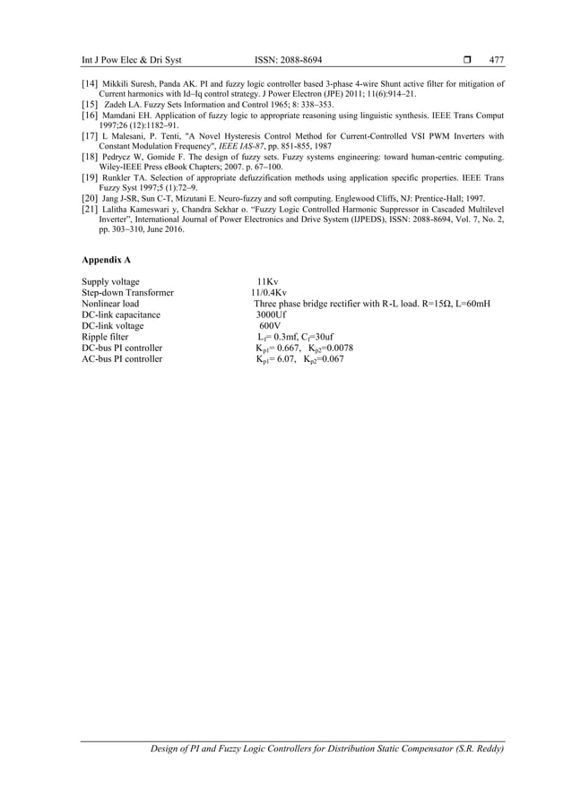 Design of PI and Fuzzy Logic Controllers for Distribution Static Compensator | PDF