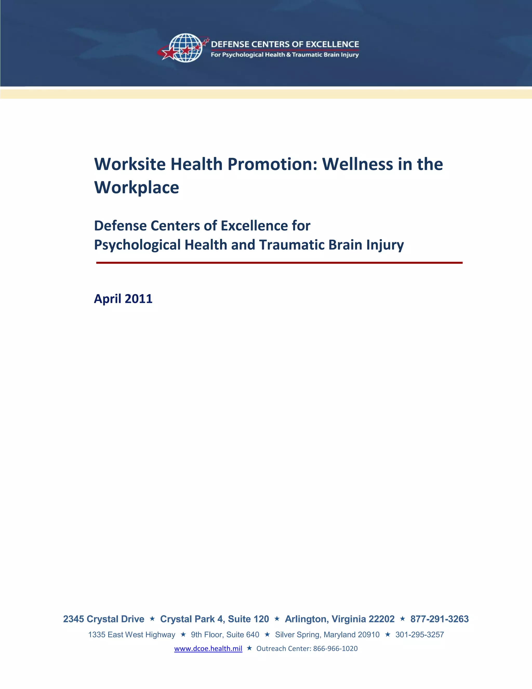 Worksite Health Promotion Wellness in the Workplace[1] | PDF