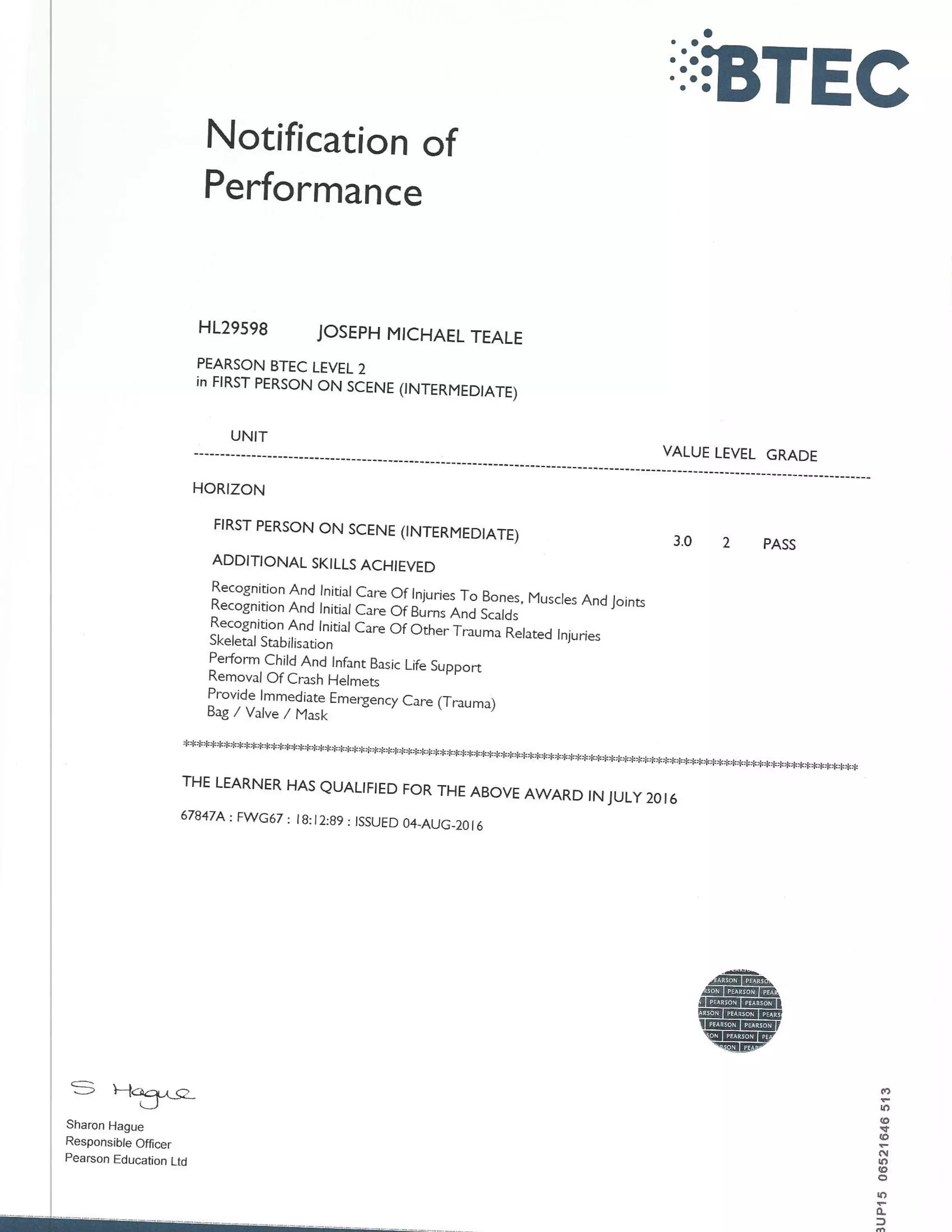 Joseph-Teale - FPOS Certificate | PDF