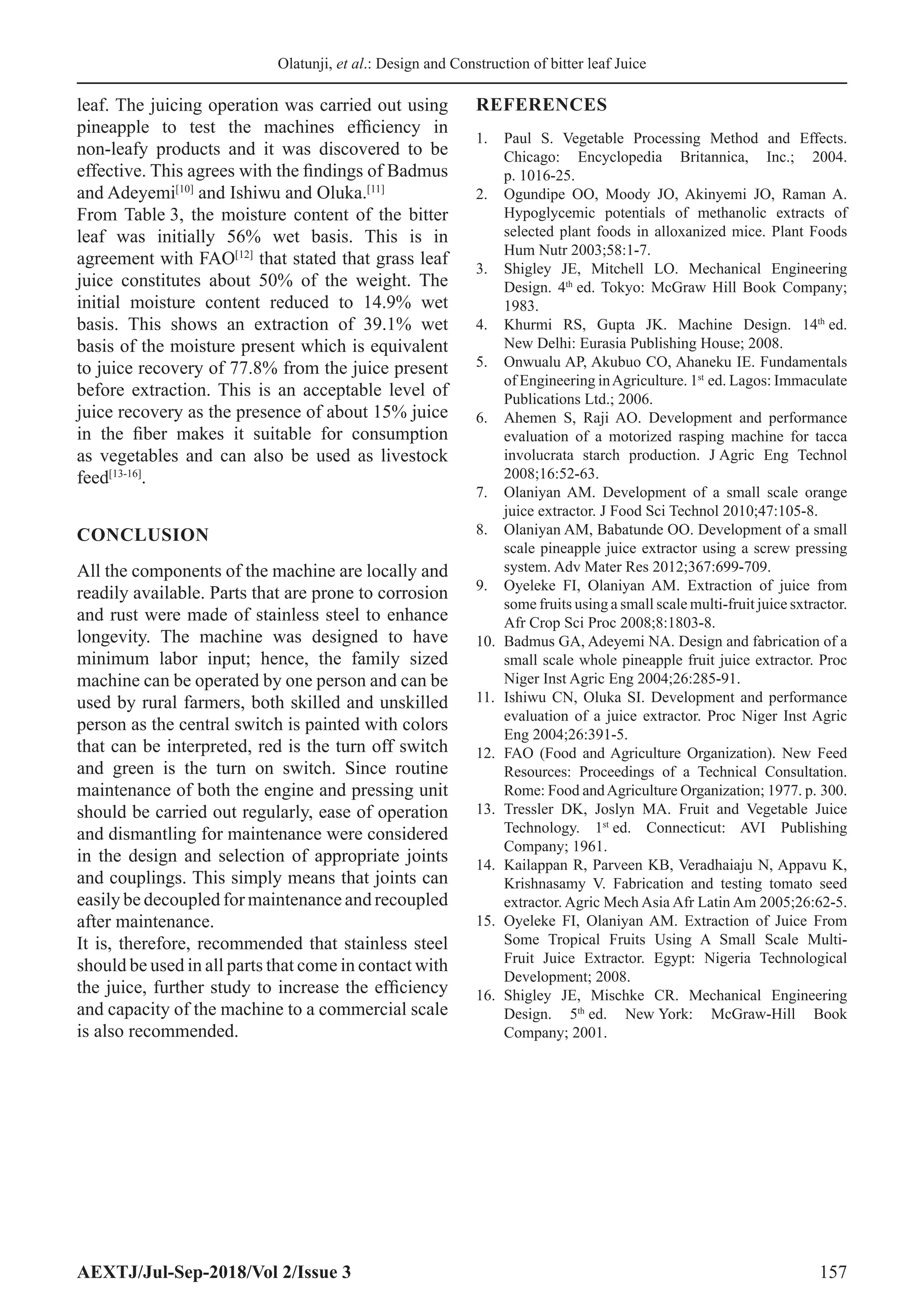 Design and Construction of a Small-scale Motorized Bitter Leaf Juice ...