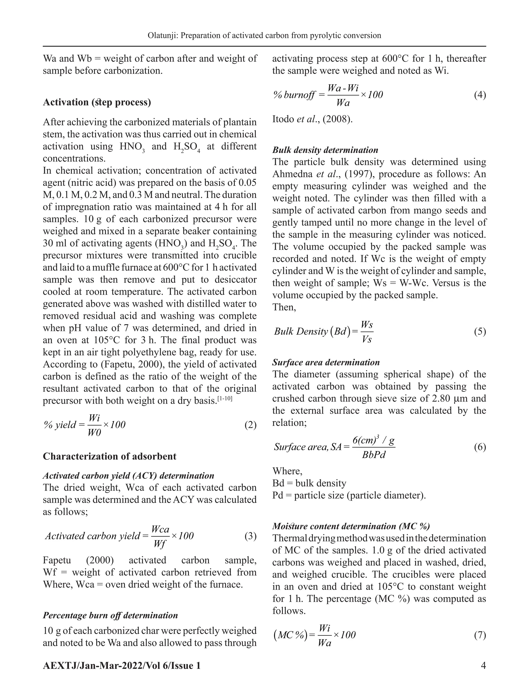 Preparation of activated carbon from pyrolytic conversion of musa ...