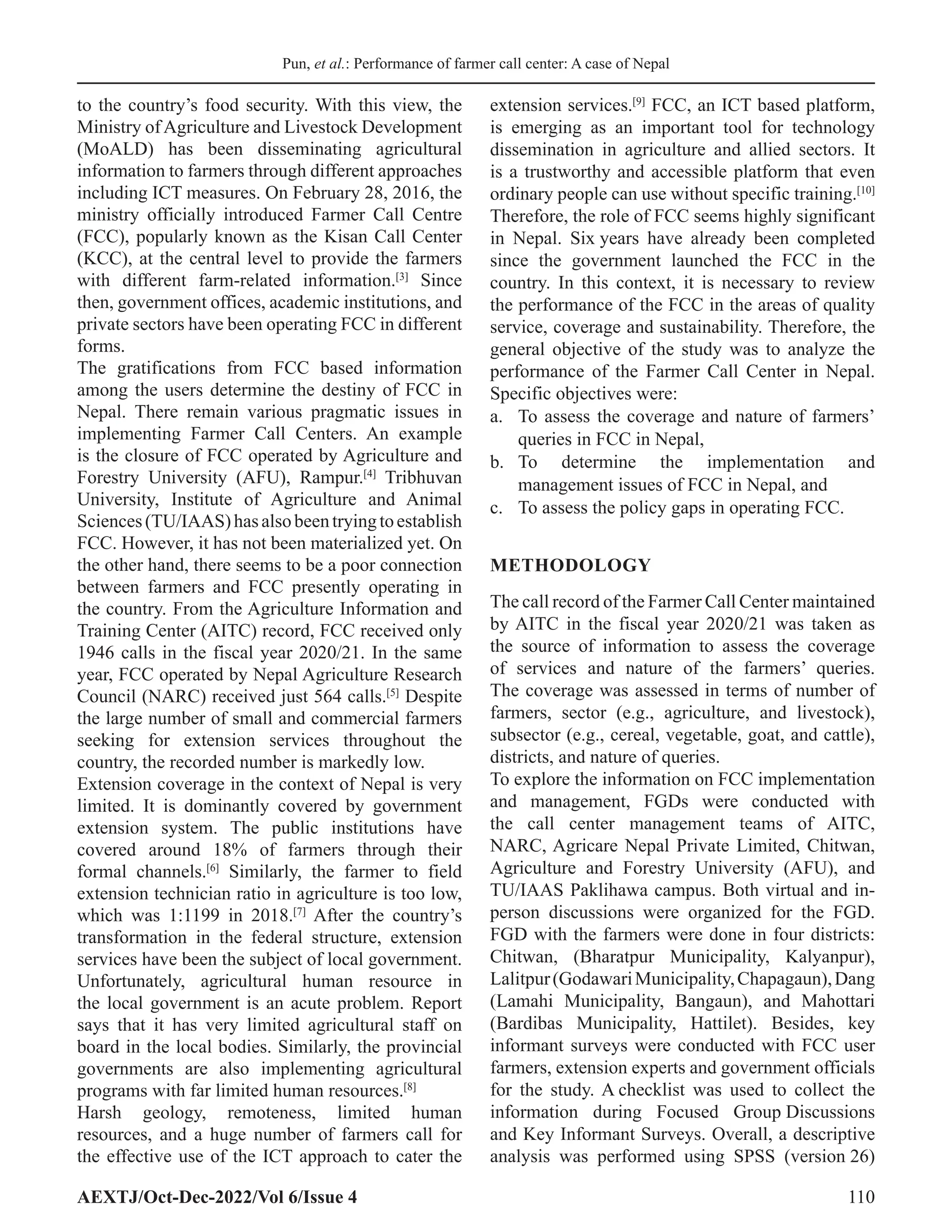 Performance of Farmer Call Center: A Case of Nepal | PDF