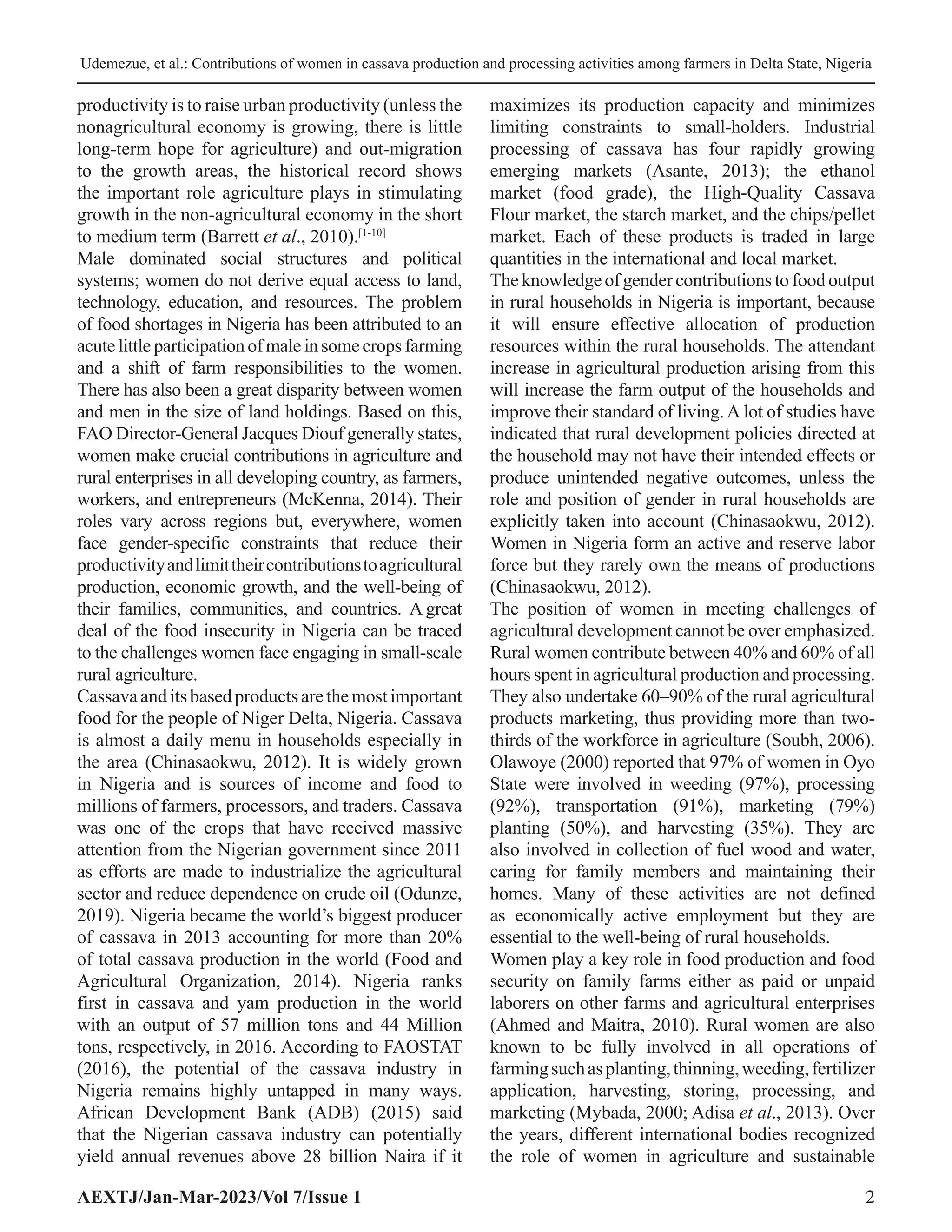 Contributions of Women in Cassava Production and Processing Activities ...
