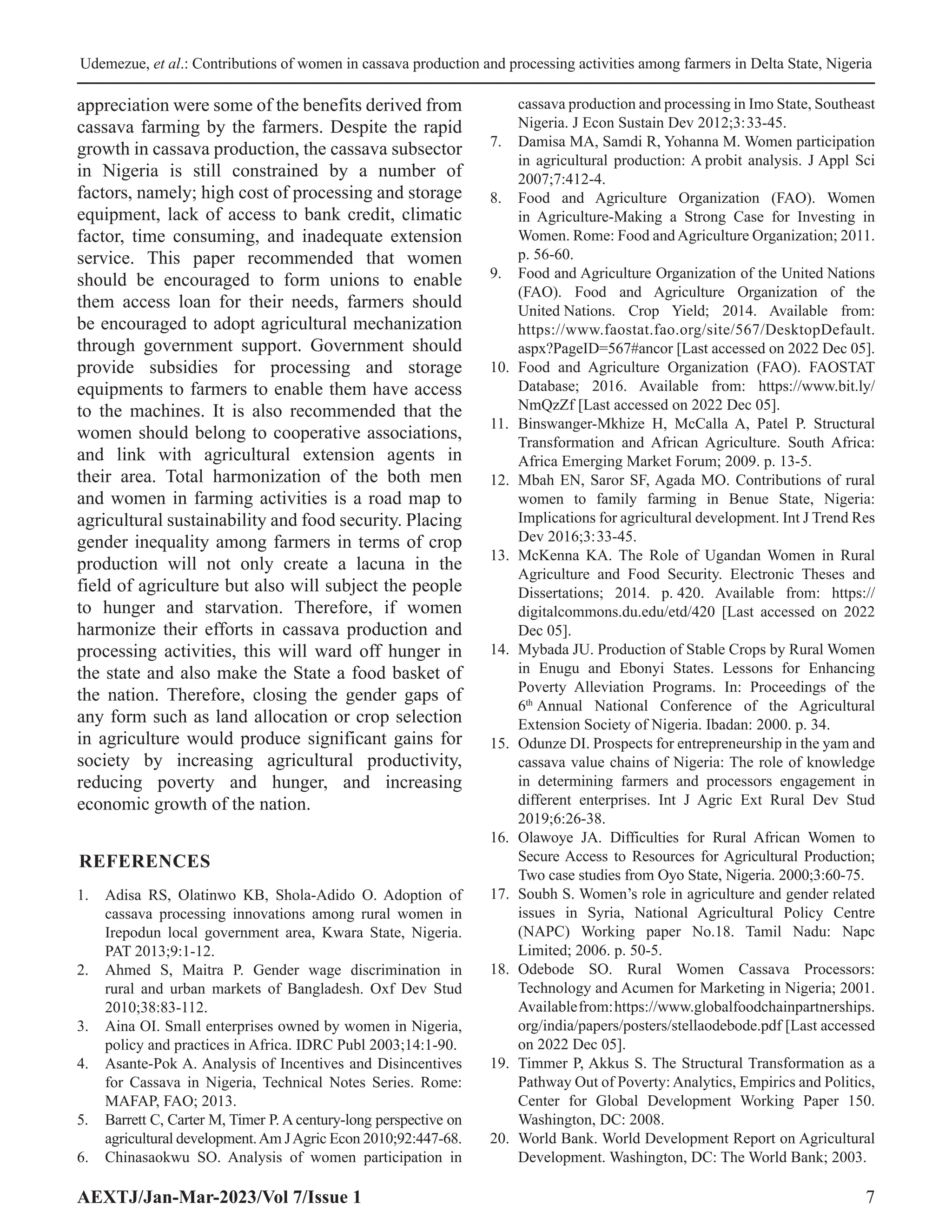 Contributions of Women in Cassava Production and Processing Activities ...