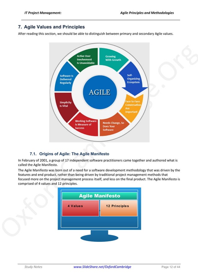 Agile Project Management Principles and Methodologies - Study Notes | PDF