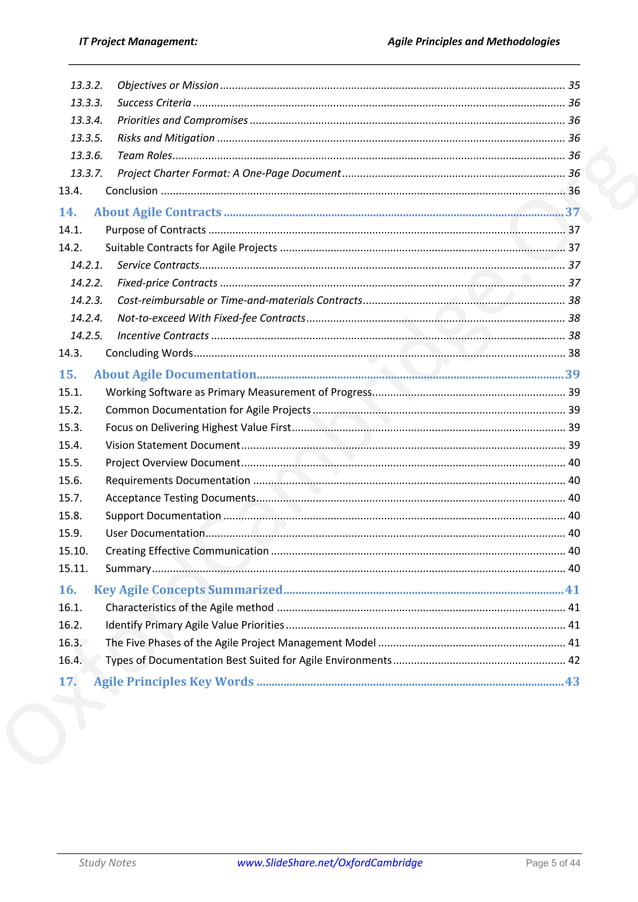 Agile Project Management Principles and Methodologies - Study Notes | PDF