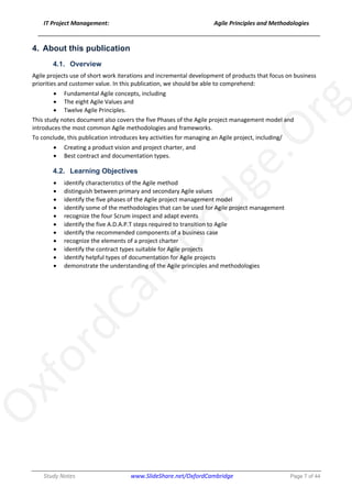 Agile Project Management Principles and Methodologies - Study Notes | PDF