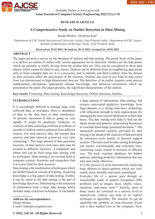 A Comprehensive Study on Outlier Detection in Data Mining | PDF