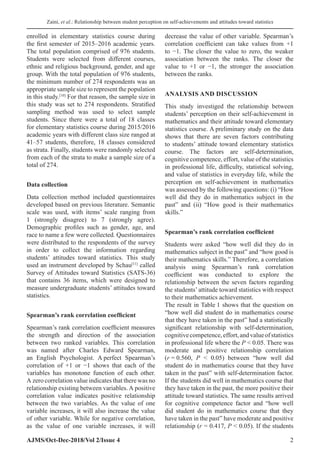 Relationship between Student Perception on Self-achievements and Attitudes toward Statistics: A ...