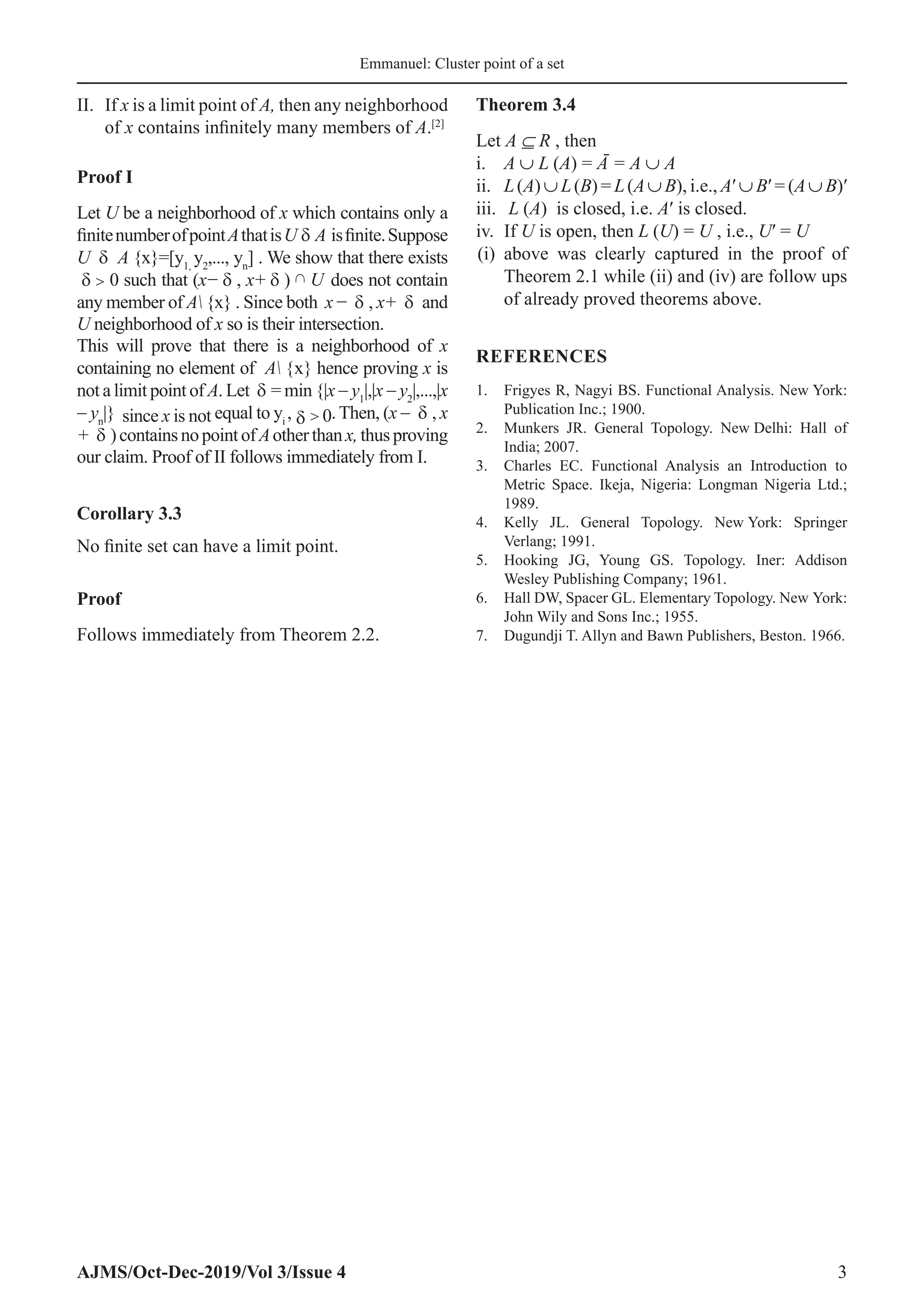 On Review of the Cluster Point of a Set in a Topological Space | PDF