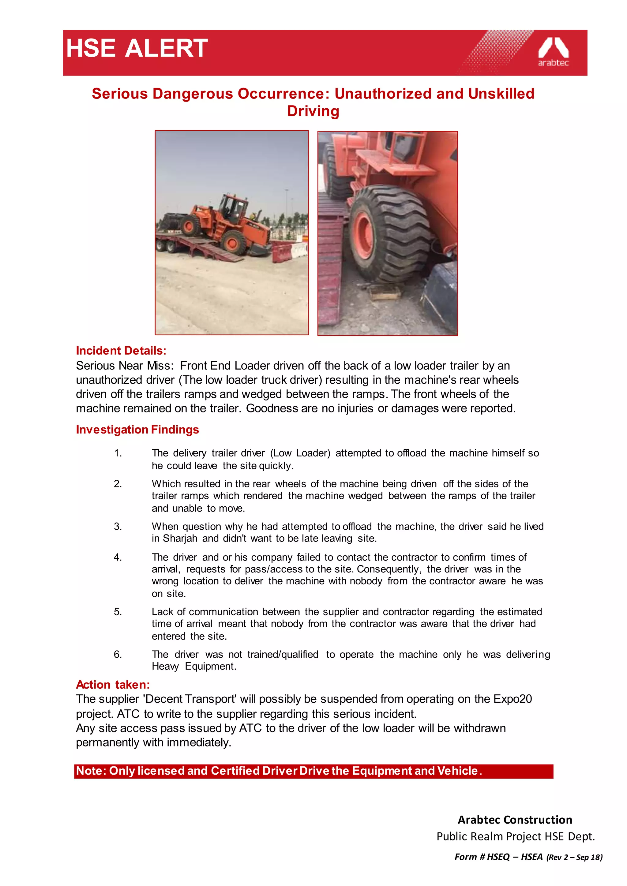 01 alert near miss unauthorized and unskilled driving - copy | DOCX