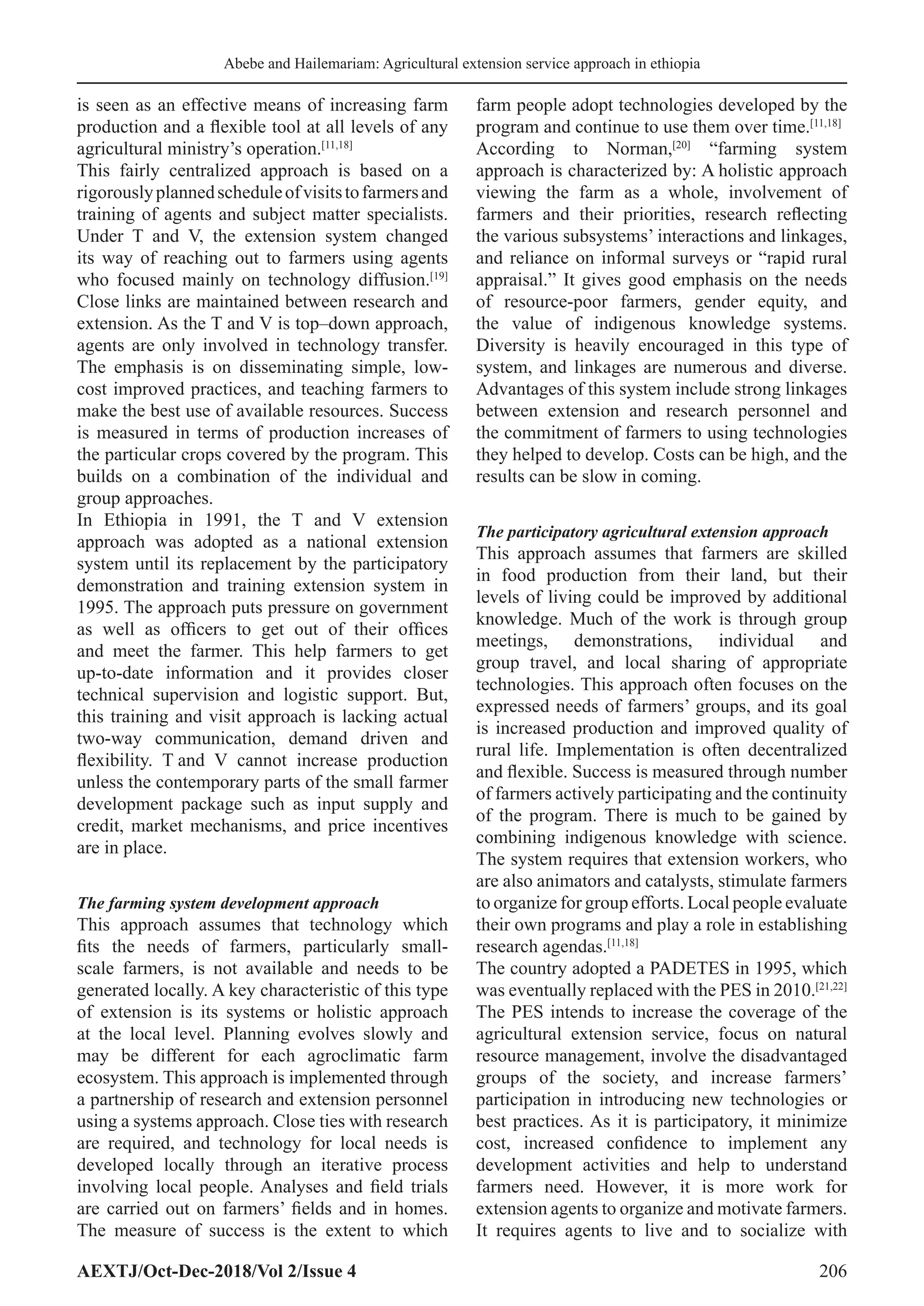Historical Evolution of Agricultural Extension Service Approach in ...