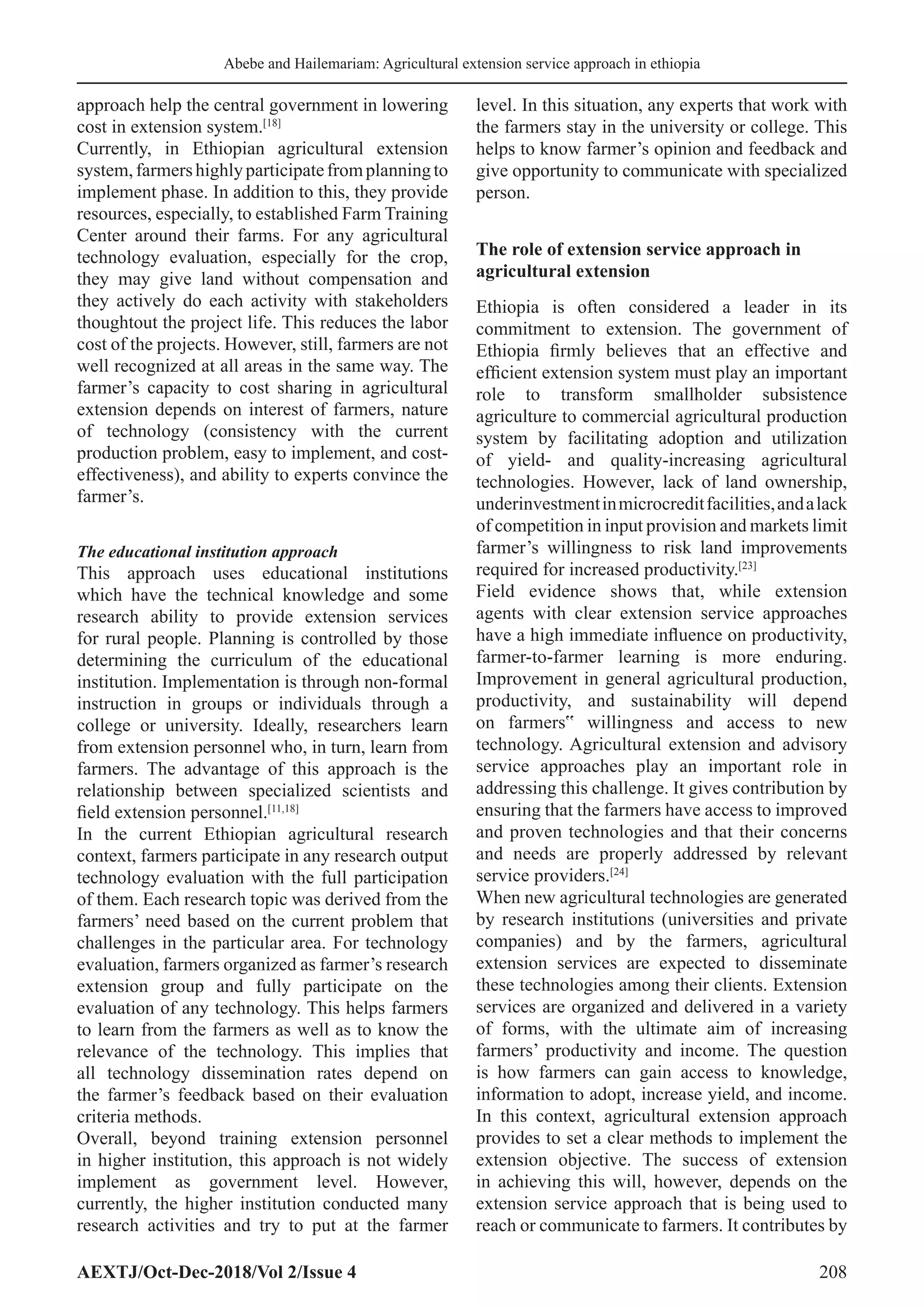Historical Evolution of Agricultural Extension Service Approach in ...
