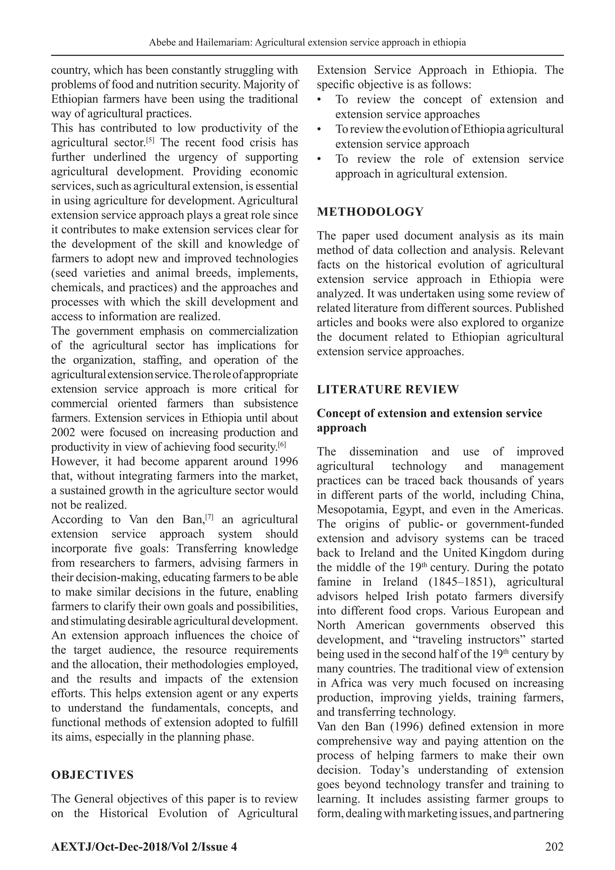 Historical Evolution of Agricultural Extension Service Approach in ...