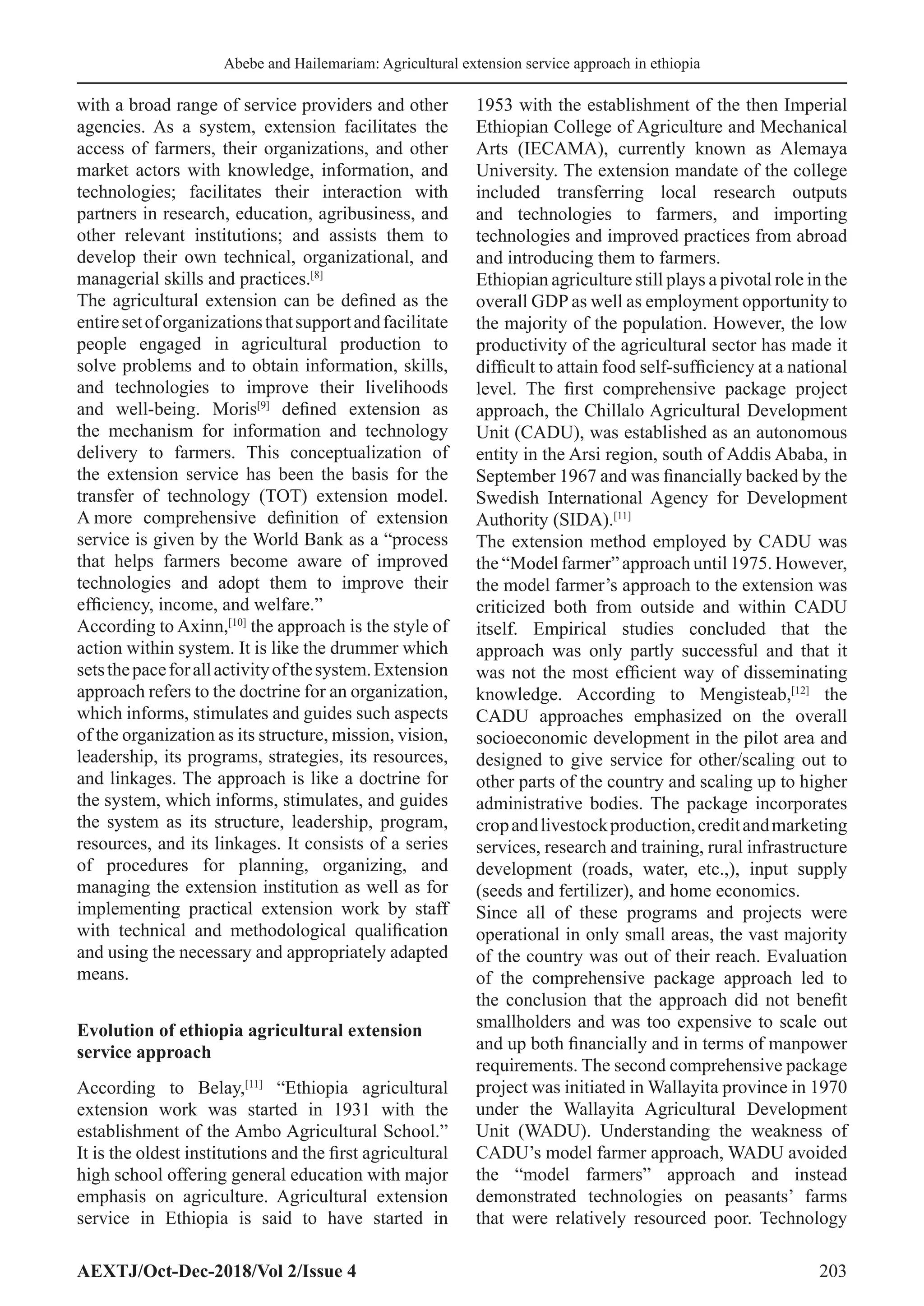 Historical Evolution of Agricultural Extension Service Approach in ...