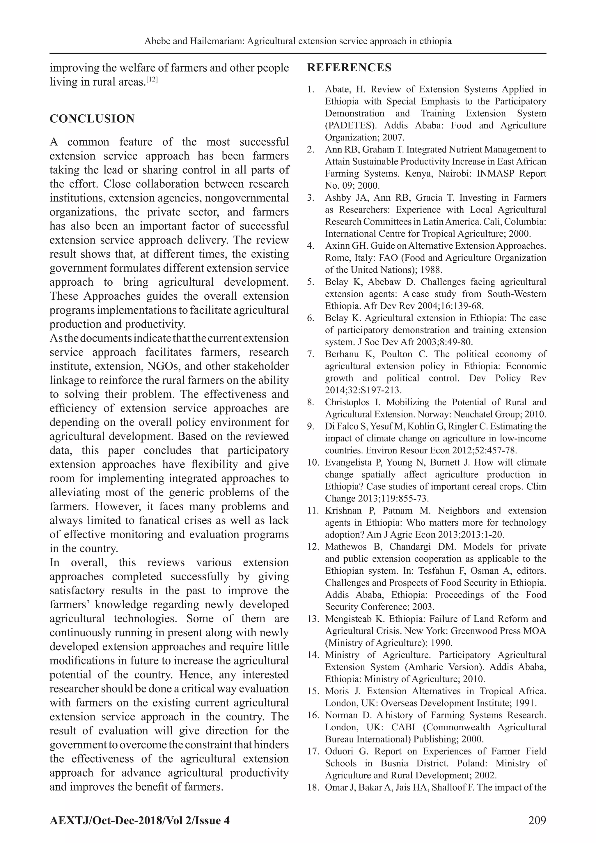Historical Evolution of Agricultural Extension Service Approach in ...