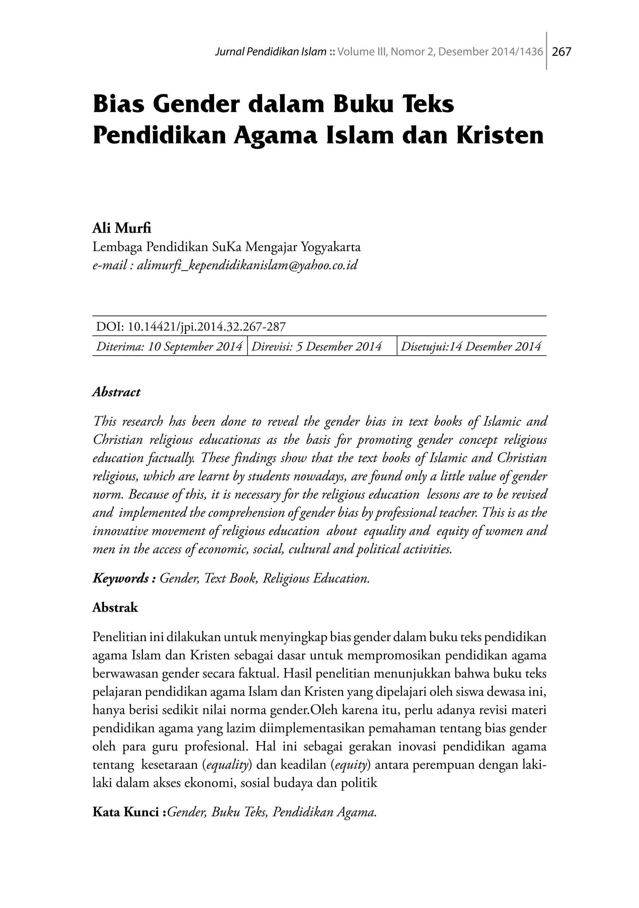 Bias Gender dalam Buku Teks Pendidikan Agama Islam dan Kristen | PDF