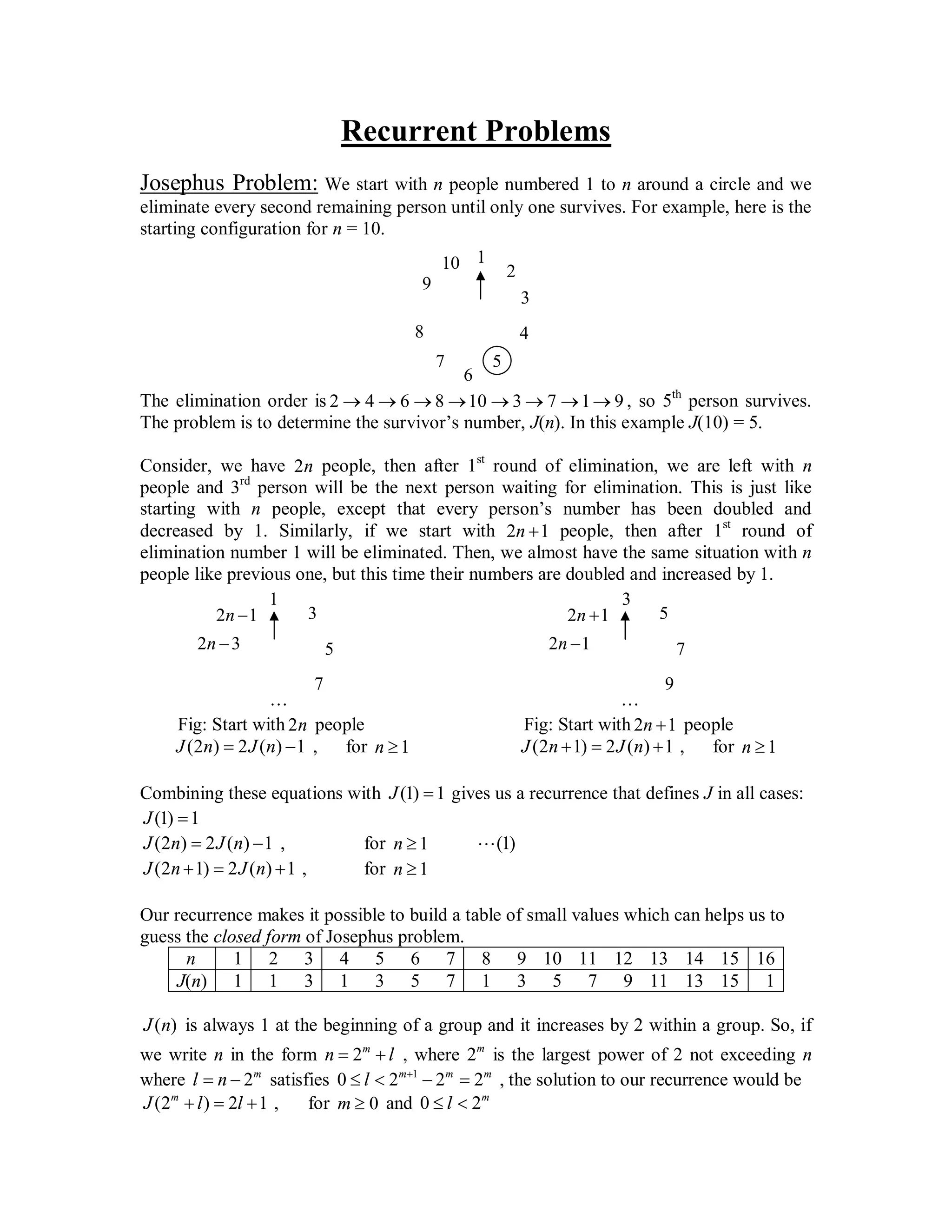 Recurrent problems: TOH, Pizza Cutting and Josephus Problems | PDF