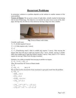 Recurrent problems: TOH, Pizza Cutting and Josephus Problems | PDF